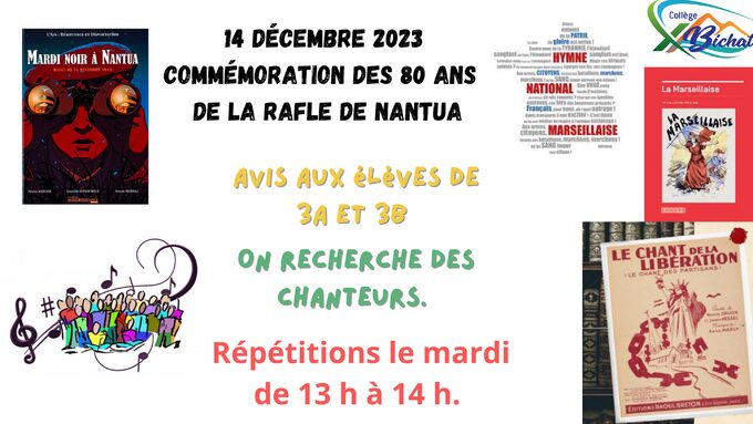 Avis aux 3A et 3B : on recherche des chanteurs pour la chorale du 14 ...